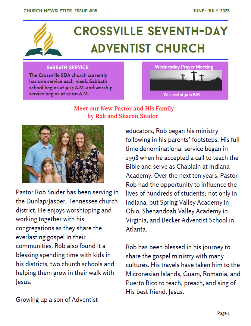 2025 Church Newsletters – Crossville Seventh-day Adventist Church