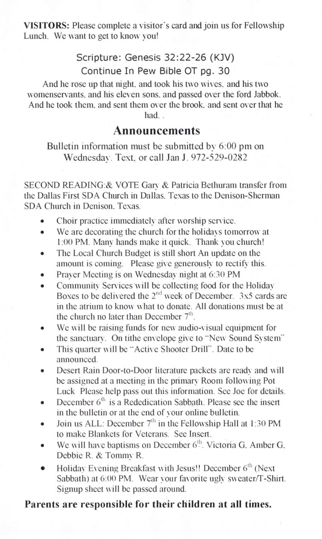 Bulletin – Denison Sherman Seventh-day Adventist Church