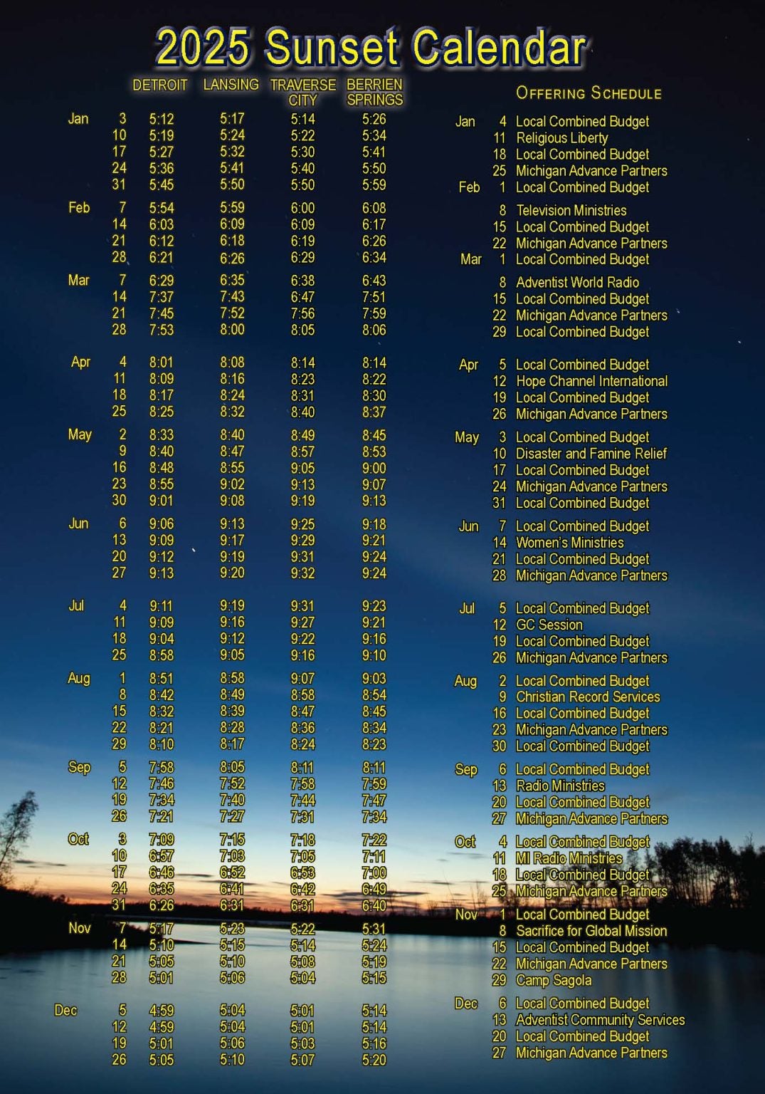 Sunset Calendar – Michigan Conference
