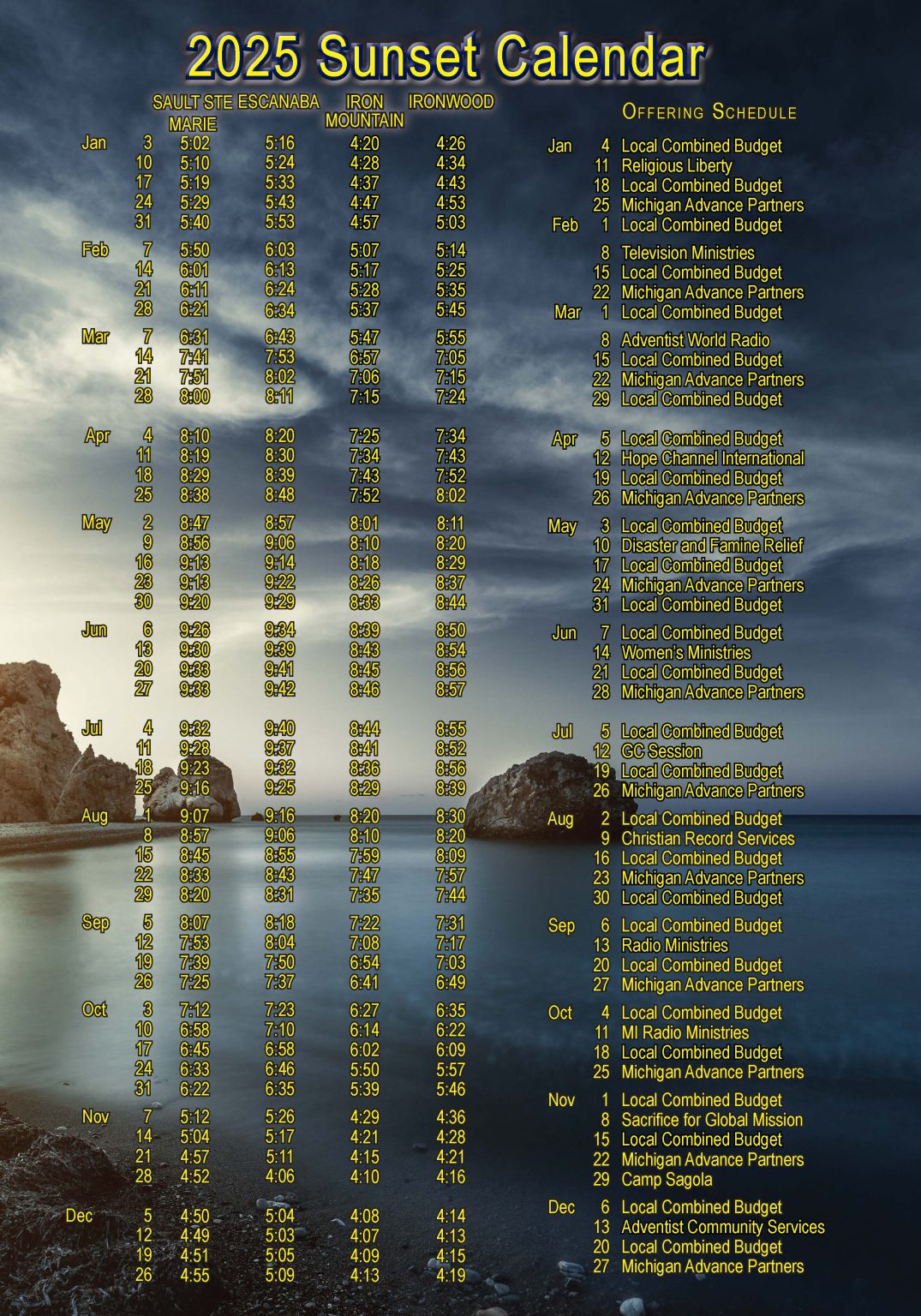 Sunset Calendar – Michigan Conference