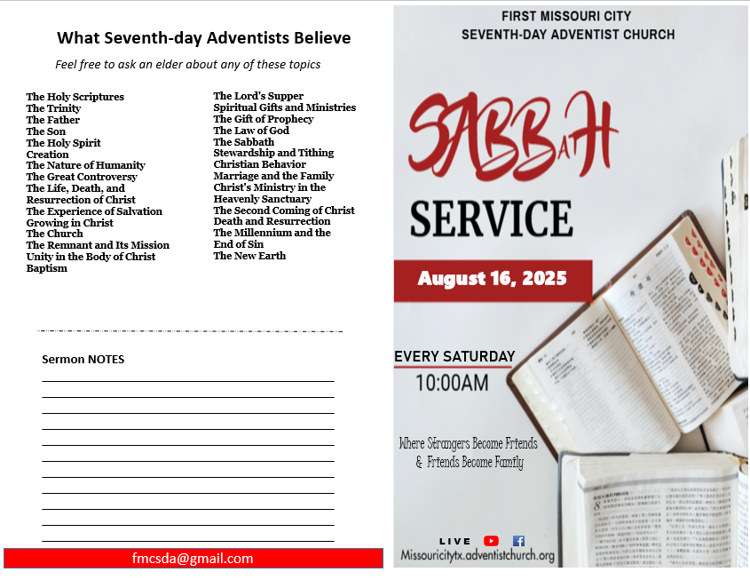 Bulletin – First Missouri City Seventh Day Adventist Church