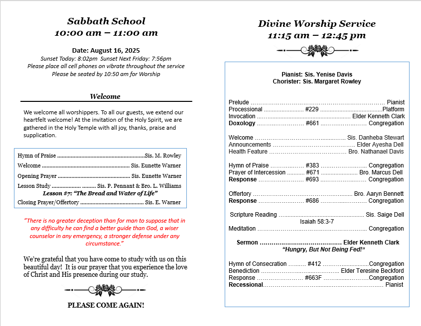 Bulletin – First Missouri City Seventh Day Adventist Church